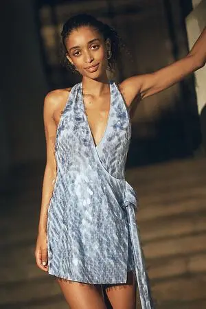 Misha Collection Sapphire Sequin Plunge Mini Dress - Dove Grey